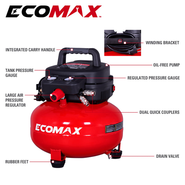 Ecomax 6 Gal 1.0 HP Pancake Air Compressor - Ecomax Products Store