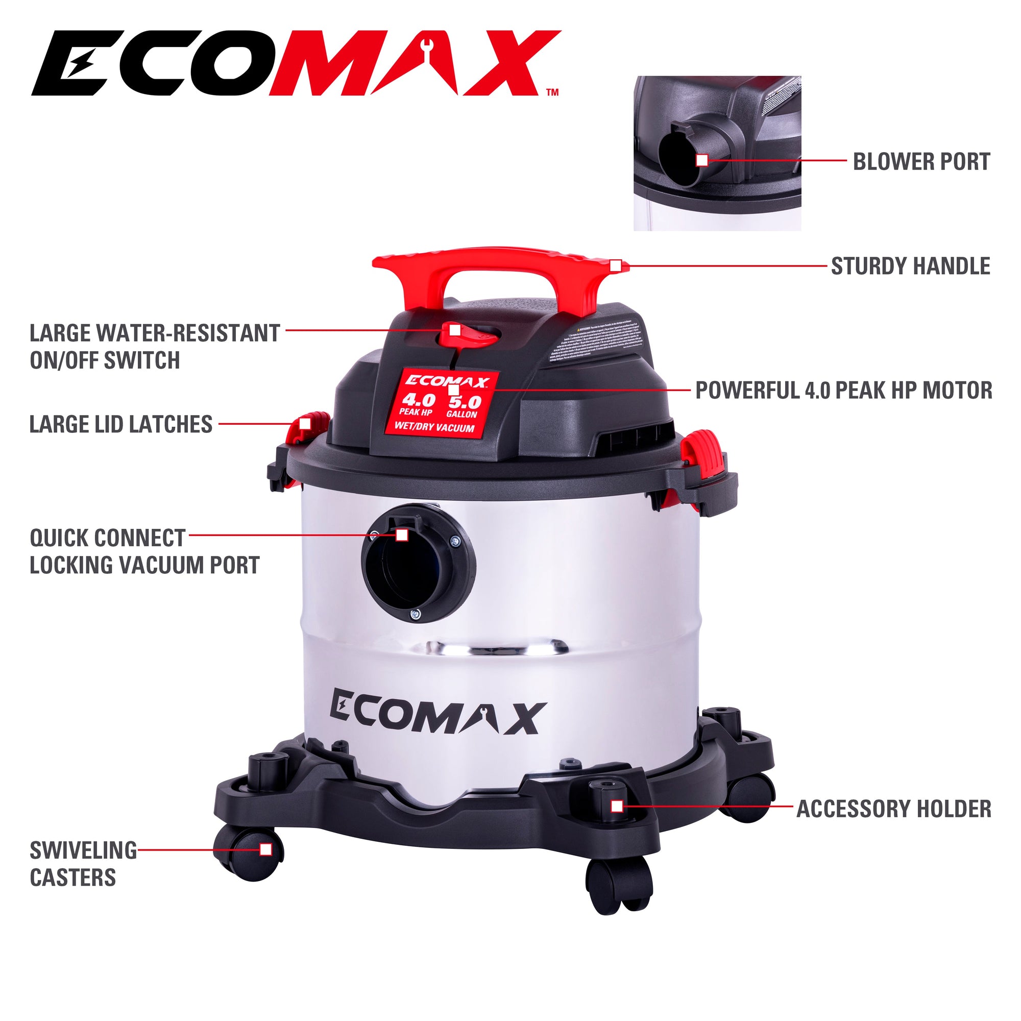 Ecomax 5 Gallon Stainless Steel Wet/Dry Vacuum - Ecomax Products Store